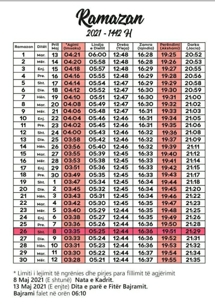 Ramazani 2025 Kalendari Shqiperi - Vaktia E Ramazanit Shqiperi Ramazani 2025 Kalendari Shqiperi - Vaktia E Ramazanit Shqiperi
